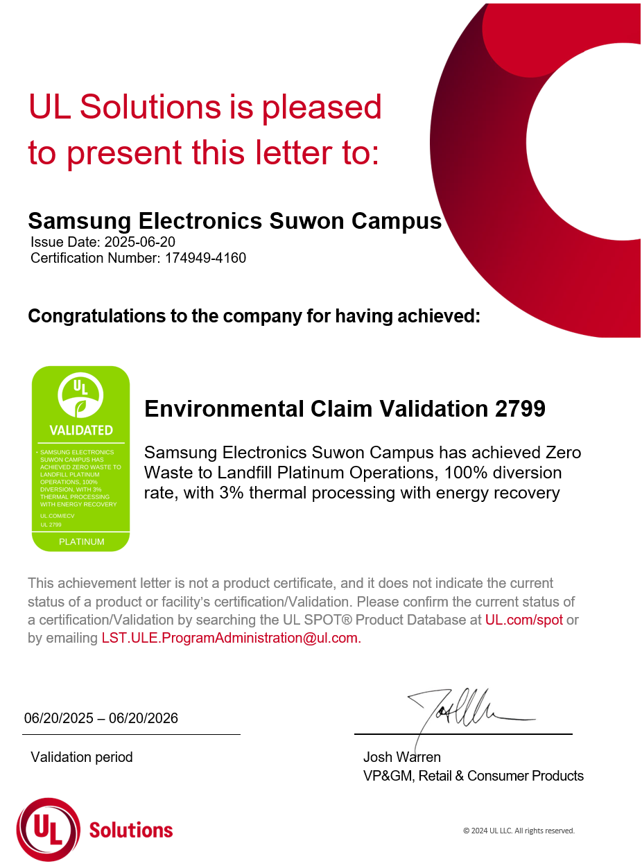 Samsung Electronics Achieves UL Solutions’ ‘Zero Waste to Landfill ...